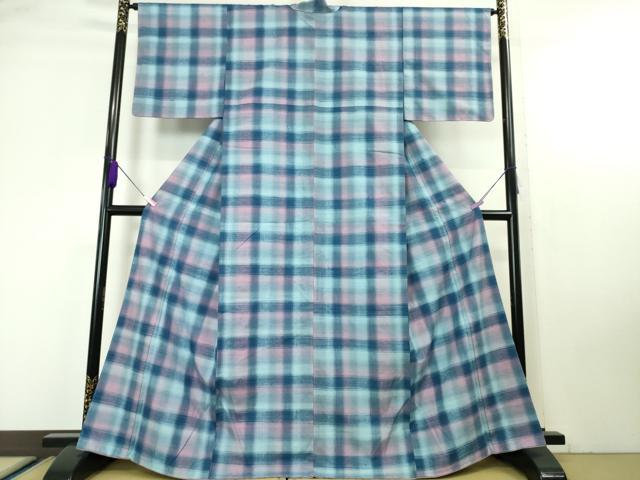 平和屋本店■極上　紅花紬　米沢　格子　そごう百貨店扱い　逸品　未使用　DZAA4691kh5