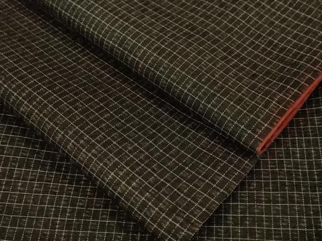 平和屋本店■極上　国指定重要無形文化財　本場久米島紬　ロング丈　手織　格子　逸品　DZAA4696kh5