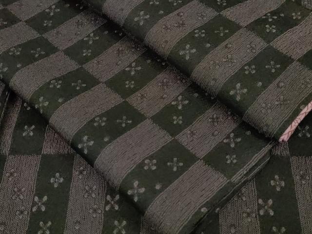平和屋本店■極上　お召　市松花文　やまと誂製　逸品　DZAA4703kh5