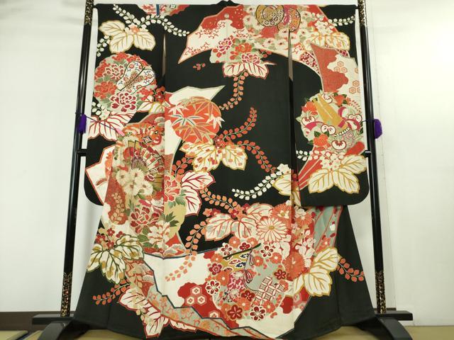 平和屋本店■極上　アンティーク　大正ロマン　振袖　吉祥草花文　金彩　逸品　DZAA4721kh5