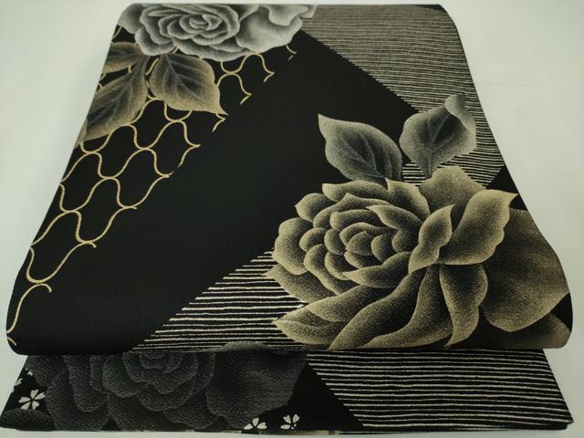 平和屋本店■極上　善之助　着物ブランド　一期一会　全通柄袋帯　薔薇　バラ　黒地　金銀彩　逸品　DZAA4781kh5