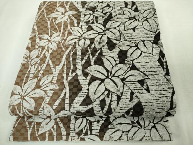 平和屋本店■極上　全通柄袋帯　型染　枝葉文　逸品　未使用　DZAA4819kh5