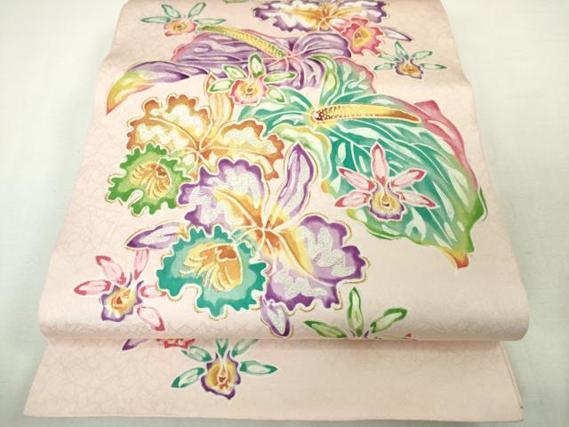 平和屋本店■極上　太鼓柄袋帯　ろうけつ染め　刺繍　洋花文　金銀糸　逸品　DZAA4827kh5