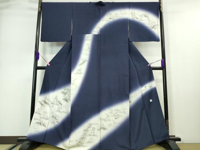 平和屋本店■極上　訪問着　ぜんまい紬　作家物　鳥獣戯画　手描き　金彩　逸品　DZAA4843kh5