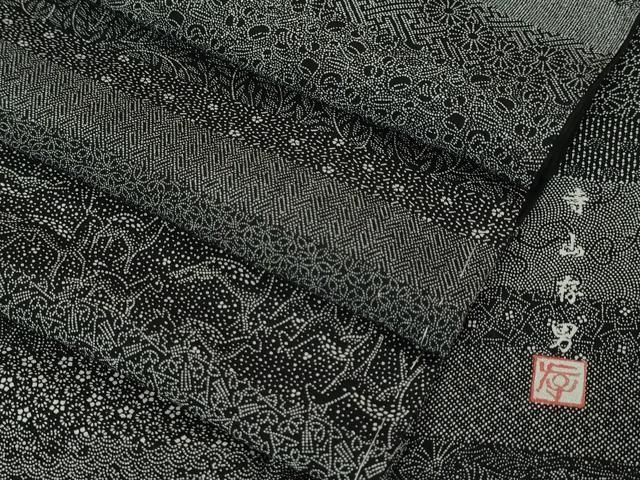 平和屋本店■極上　伝統工芸士　寺山存男　江戸小紋　百柄　黒地　逸品　未使用　DZAA4863kh5