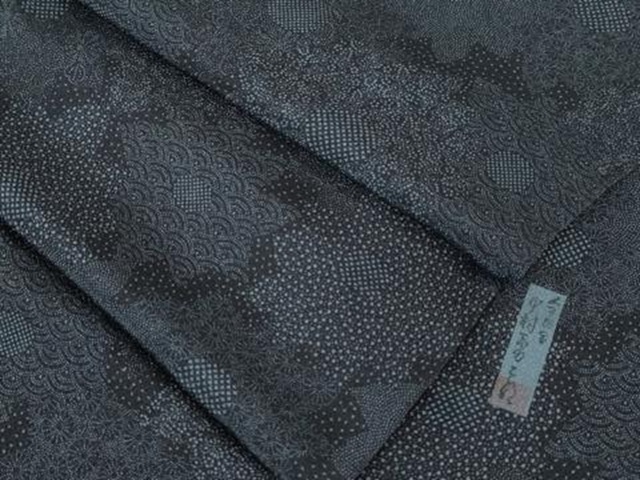 平和屋本店■極上　重要無形文化財　人間国宝　中村勇二郎　江戸小紋　単衣　名物裂花文　鬼しぼ縮緬　逸品　DZAA4874kh5