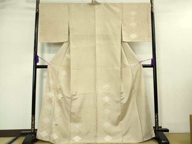 平和屋本店■極上　訪問着　紬地　刺繍　菱文　練色地　逸品　未使用　DZAA4884kh5