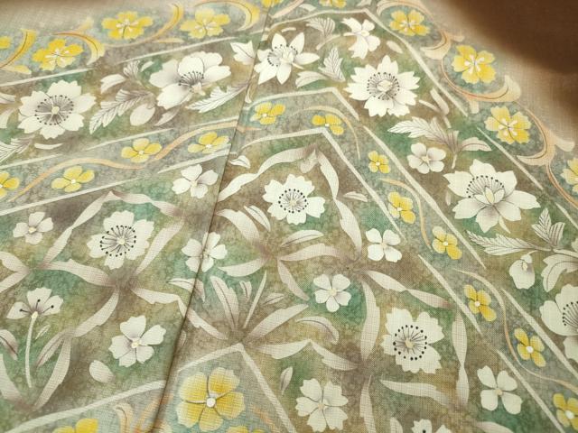 平和屋本店□極上 東京友禅 菅有鬼一 訪問着 白山紬地 手描き 草花文