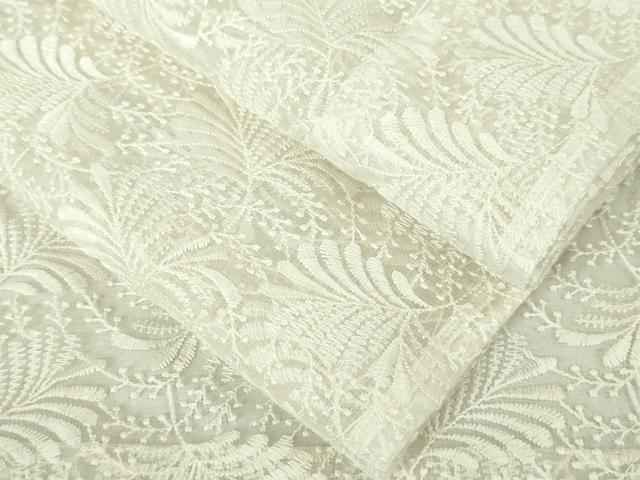 平和屋本店■極上　長羽織　スリーシーズン　春夏秋　塵除け　刺繍　舞葉文　生成色地　逸品　未使用　DZAA4919kh5