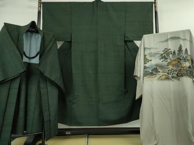 平和屋本店■希少　男性　ざざんざ織　単衣　アンサンブル　長襦袢(袷)3点セット　百入り茶色地　逸品　DZAA4938kh5