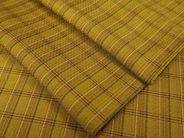 平和屋本店■極上　本場黄八丈　まるまなこ　綾織　紬　単衣　格子　逸品　DZAA5097kh5