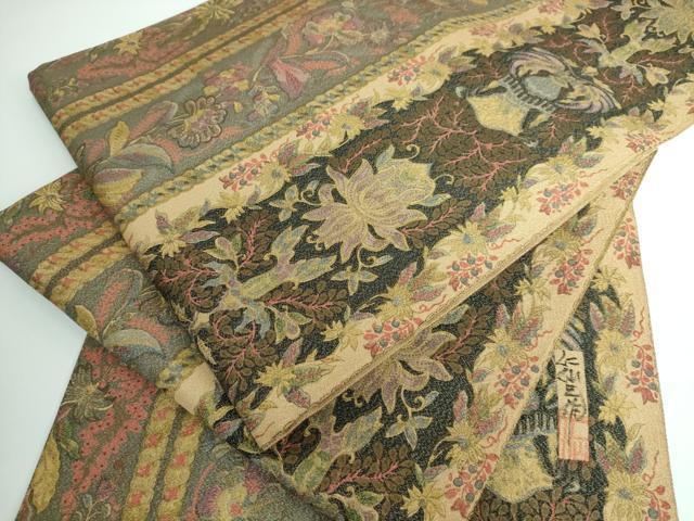 平和屋本店■極上　前田仁仙　仁仙更紗　全通柄袋帯　更紗花文　金通し地　逸品　DZAA5131kh5