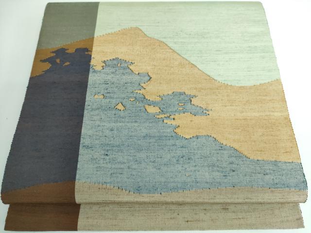 平和屋本店■極上　能州紬　絲藝苑　上島洋山　両面　太鼓柄袋帯　シルエット　?段文　逸品　DZAA5134kh5