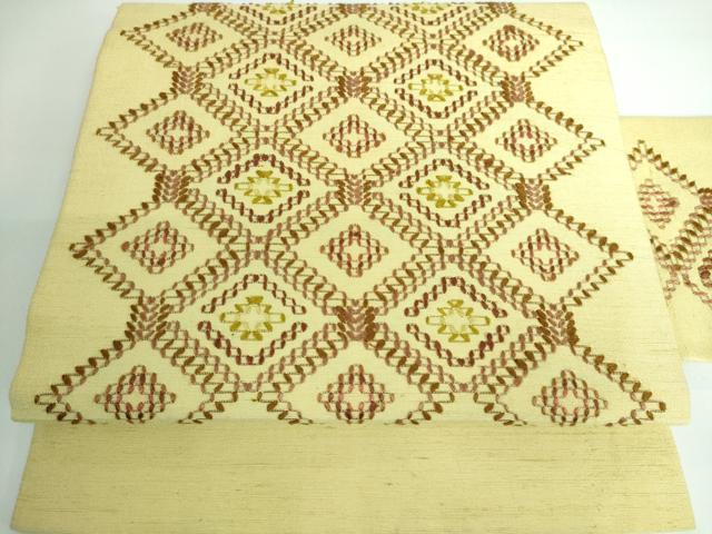 平和屋本店■極上　本場琉球　読谷山花織　紬地　九寸名古屋帯　逸品　DZAA5149kh5