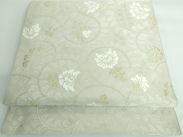 平和屋本店■極上　西陣　河村織物　河村つづれ　八寸名古屋帯　唐織　花唐草　白橡色地　金糸　逸品　DZAA5163kh5