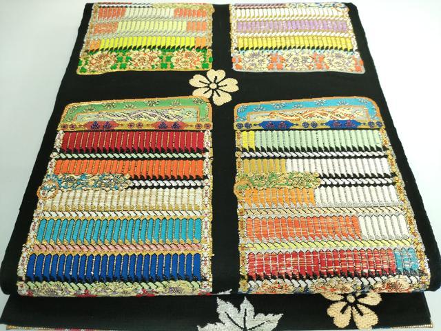 平和屋本店■最高級　龍村平蔵製　六通柄　本袋帯　威毛錦　黒地　金銀糸　逸品　DZAA5171kh5