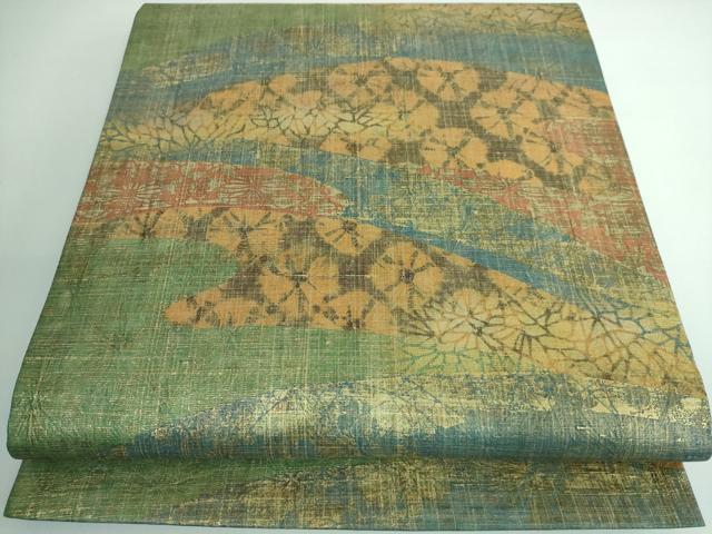 平和屋本店■極上　石川県指定無形文化財　牛首紬　白山工房　手織り　全通柄袋帯　金彩　反端付き　逸品　DZAA5174kh5