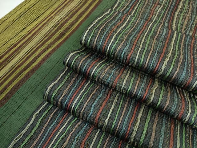 平和屋本店■極上　本場筑前博多織　草木染　手織工房　染匠：小森久　両面　全通柄袋帯　よろけ縞　間道　金糸　逸品　DZAA5196kh5