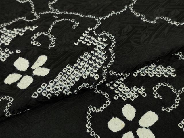 平和屋本店□極上 小紋 絞り 雪輪花文 黒地 ロング丈 逸品 DZAA5213kh5