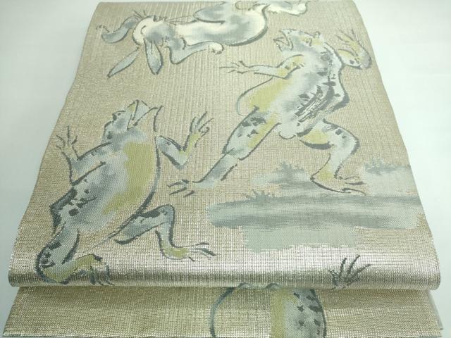 平和屋本店■極上　太鼓柄袋帯　鳥獣戯画　銀糸　逸品　DZAA5251kh5