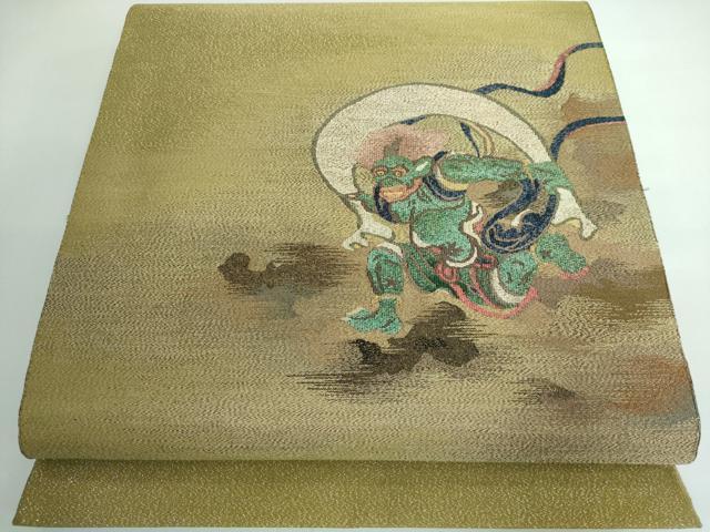 平和屋本店■極上　綴れ　太鼓柄袋帯　風神図　金糸　逸品　DZAA5268kh5