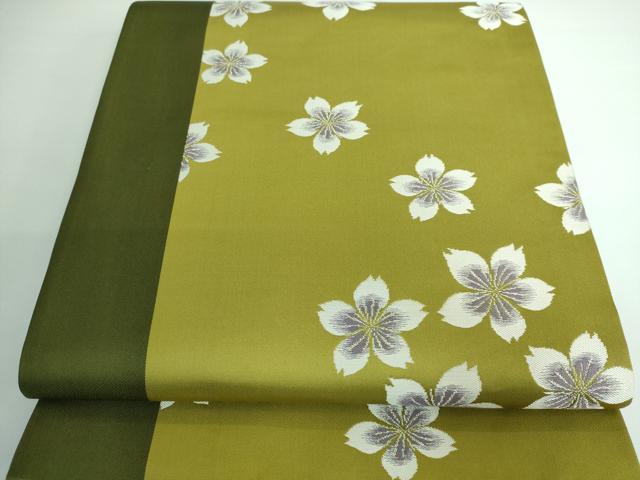 平和屋本店■極上　世界的人形師　辻村寿三郎　ジュサブロー　六通柄袋帯　舞桜　青朽葉色地　銀糸　逸品　DZAA5286kh5