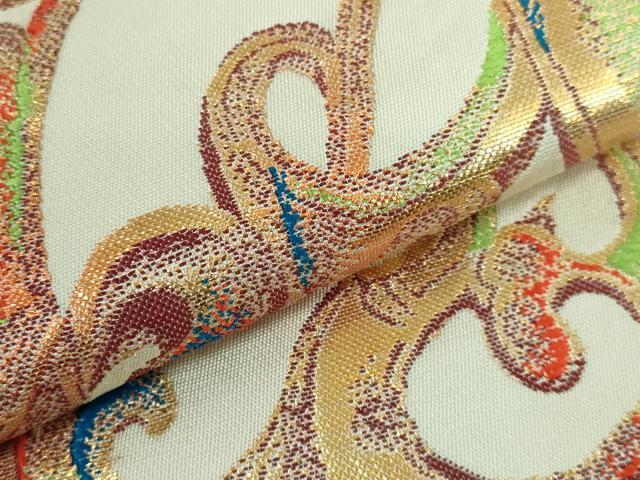 平和屋着物○両面 六通柄袋帯 唐織 名物裂 笹蔓緞子 金糸