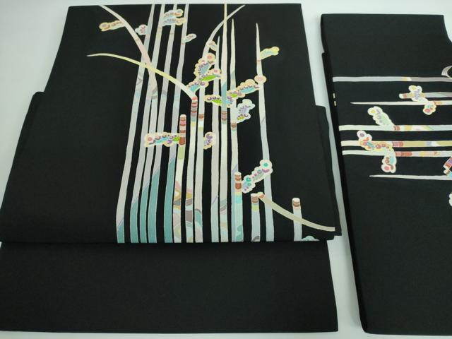 平和屋本店■極上　本加賀友禅作家　中町博志　塩瀬　つけ帯　枝葉文　黒地　逸品　DZAA5307kh5