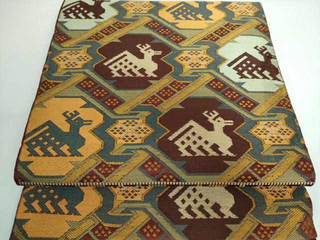 平和屋本店■最高級　龍村平蔵製　太鼓柄　本袋帯　有栖川鹿手　錆色地　逸品　DZAA5331kh5