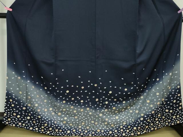 平和屋着物□極上 小紋 舞花文 鉄紺色地 金彩 逸品 DZAA7922kh5