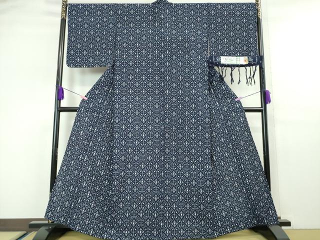 平和屋本店■極上　重要無形文化財技術保持者　小川内龍夫　久留米絣　単衣　綿　手織　証紙付き　逸品　DZAA5358kh5