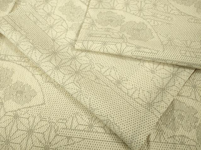 平和屋本店■極上　白鷹お召　胴抜き仕立て　110亀甲　地紙花文　逸品　未使用　DZAA5392kh5