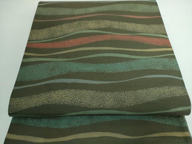 平和屋本店■極上　石川県指定無形文化財　牛首紬　白山工房　手織り　銀座おゝぎ屋扱い　全通柄袋帯　霞文　逸品　DZAA5434kh5