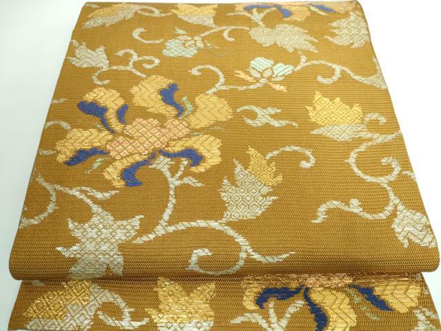 平和屋本店■最高級　龍村平蔵製　太鼓柄　本袋帯　上代紗唐草　桑茶色地　金銀糸　逸品　DZAA5440kh5