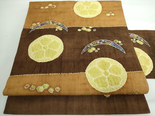 平和屋本店■超希少　東京友禅　久呂田明功　九寸名古屋帯　紬地　絞り　露芝花文　逸品　DZAA5454kh5