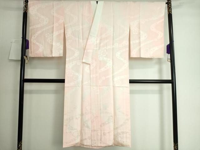 平和屋本店■上質な長襦袢　袷　流水舞桜地紋　反端付き　逸品　未使用　DZAA5518kh5