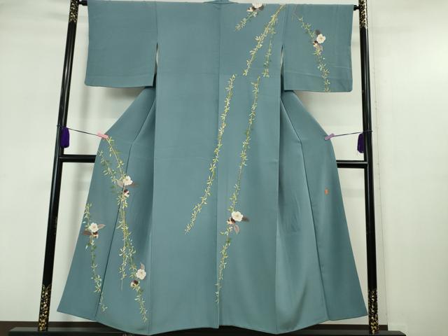 平和屋本店■極上　本加賀友禅作家　茶谷孝志　訪問着　枝椿　枝垂れ柳　紺鼠色地　逸品　DZAA5540kh5