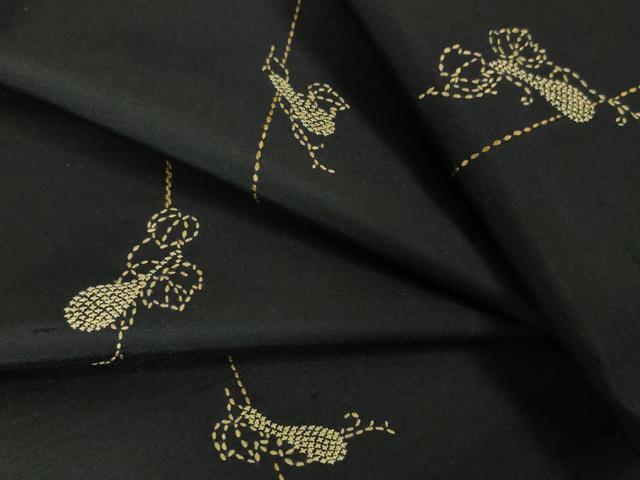 平和屋本店■極上　紬　総刺繍　刺し子　瓢箪　黒地　逸品　未使用　DZAA5563kh5