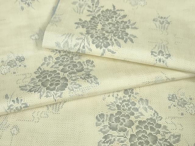 平和屋本店■極上　本場大島紬　白大島　9マルキ　草花文　鳥の子色地　逸品　未使用　DZAA5592kh5