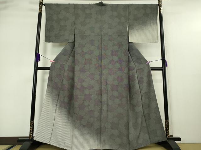 平和屋本店■極上　江戸小紋　訪問着　雪輪　縞　暈し染め　黒地　逸品　DZAA5604kh5