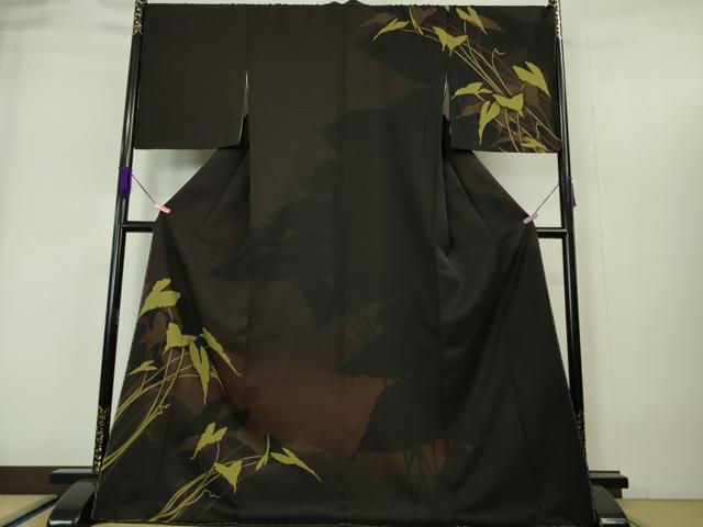 平和屋本店■極上　訪問着　枝葉シルエット　黒地　やまと金ラベル　逸品　未使用　DZAA5630kh5