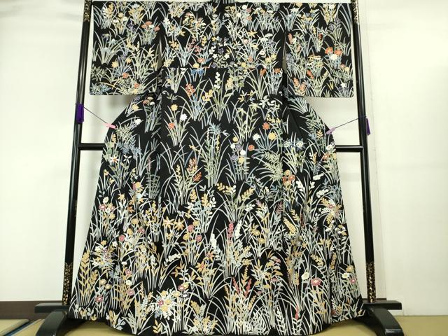 平和屋本店■極上　訪問着　草花尽くし　黒地　金銀彩　逸品　DZAA5644kh5