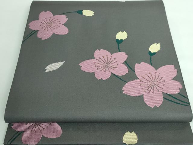 平和屋本店■極上　六通柄　本袋帯　舞桜　藍海松茶色地　金糸　逸品　DZAA5670kh5