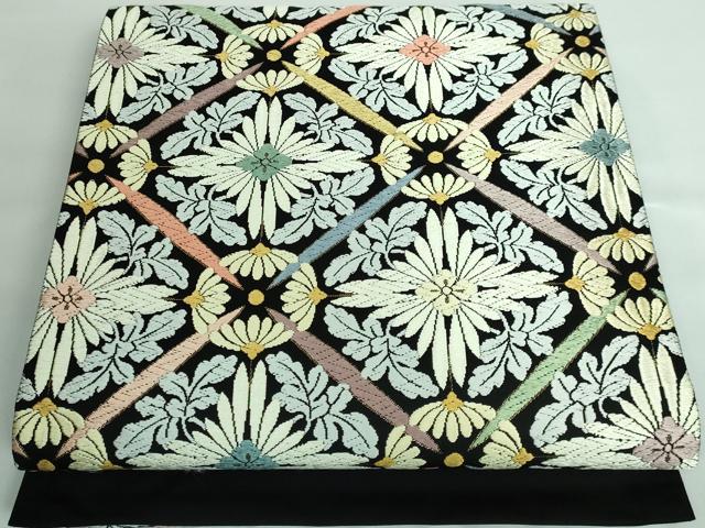 平和屋本店●極上　六通柄袋帯　唐織　網目花文　黒地　金糸　逸品　DZAA5685kh5