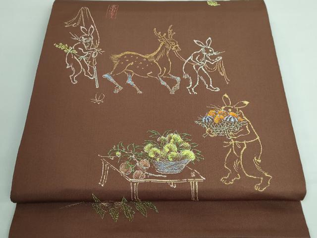 平和屋本店■最高級　龍村平蔵製　太鼓柄　本袋帯　とばえまき錦　枯茶色地　金銀糸　逸品　DZAA5687kh5