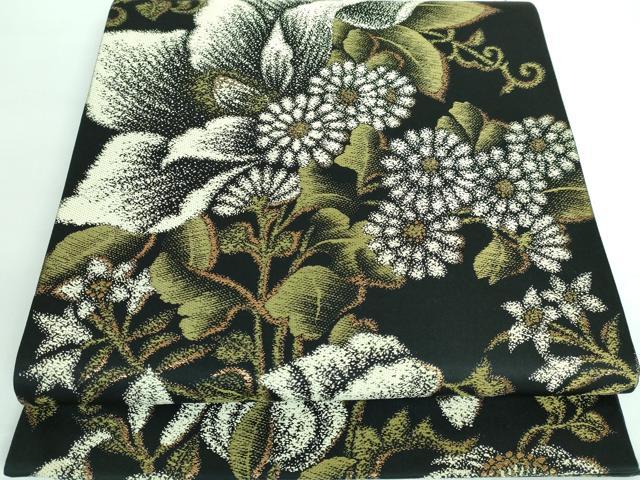 平和屋本店■極上　六通柄袋帯　唐織　枝花文　黒地　金糸　逸品　DZAA5723kh5