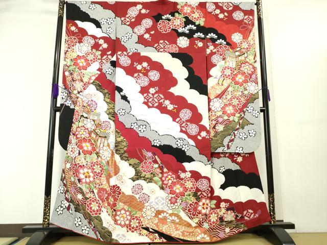 平和屋本店■極上　振袖　駒刺繍　御所車花文　金彩　逸品　DZAA5742kh5