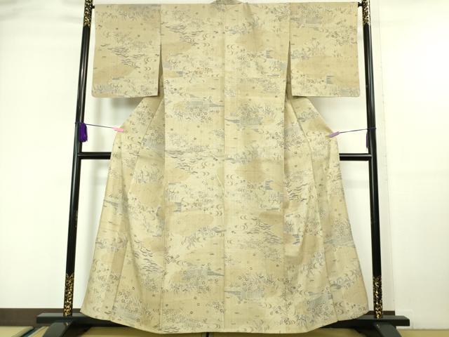 平和屋本店■極上　染織の名門　しょうざん  生紬　単衣　風景花文　逸品　DZAA5747kh5