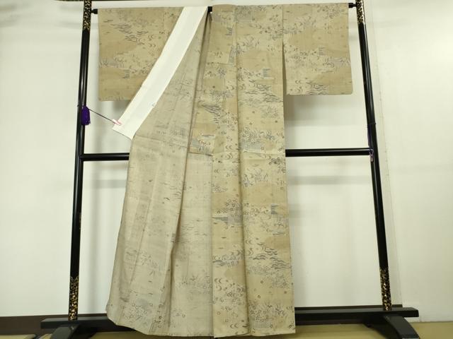 平和屋本店□極上 青山みとも 紬 単衣 格子柄 逸品 CYAA2429s5 平和