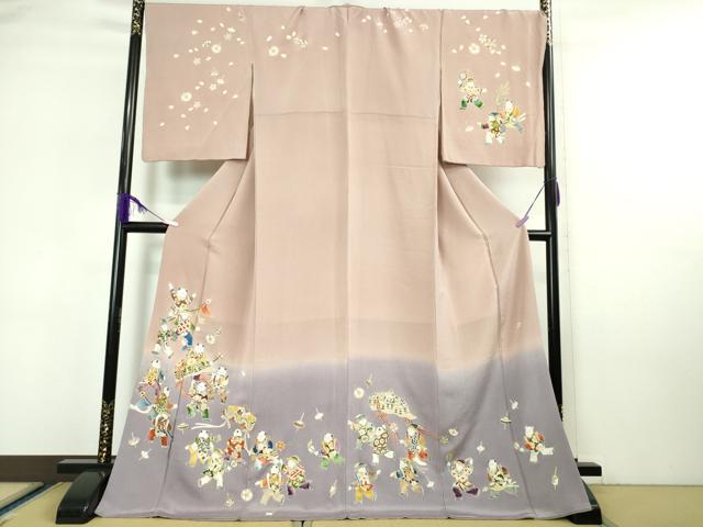 平和屋本店■極上　訪問着　作家物　唐子　暈し染め　金糸　鬼しぼ縮緬　ロング丈　逸品　DZAA5754kh5